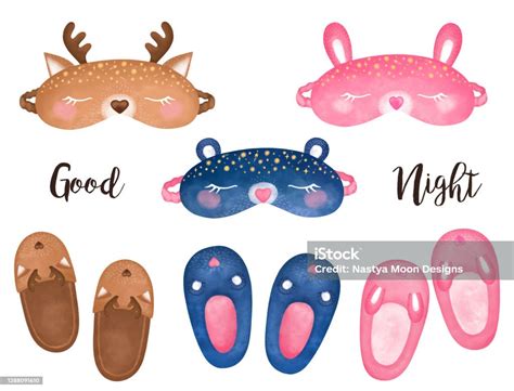 아늑한 홈 클립 아트 수면 마스크 슬리퍼 곰 수면 마스크 사슴 마스크 토끼 마스크 달콤한 홈 세트 좋은 밤 클립 아트 겨울 분위기 플래너 스티커 소녀 세트 0명에 대한 스톡