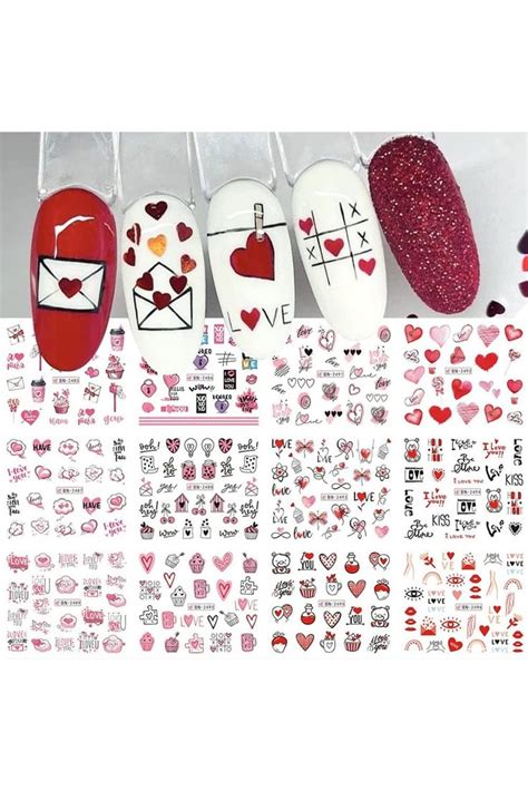 Valentine Nail Stickers Water Transfer Valentines Day Nail Decals 12