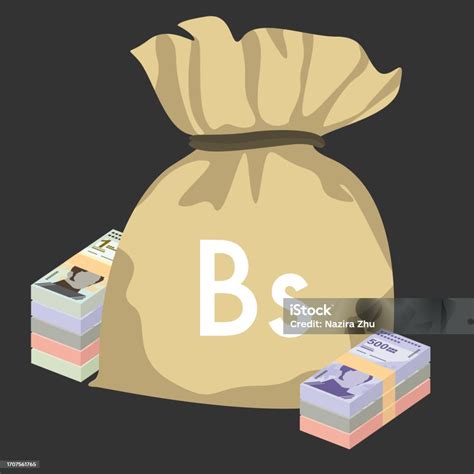 볼리바르 소베라노 벡터 그림입니다 베네수엘라 돈 세트 번들 지폐 돈 가방 Ves 플랫 스타일 흰색 배경에 격리되어 있습니다 심플한 미니멀 디자인 0명에 대한 스톡 벡터 아트