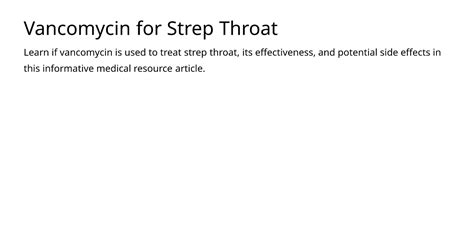 Vancomycin For Strep Throat Medsis