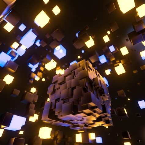 premium photo dark cubes randomly distributed in the air 3d rendering