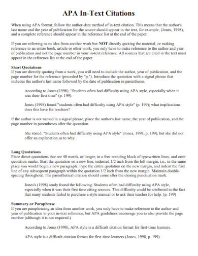 APA In Text Citation Examples To Download