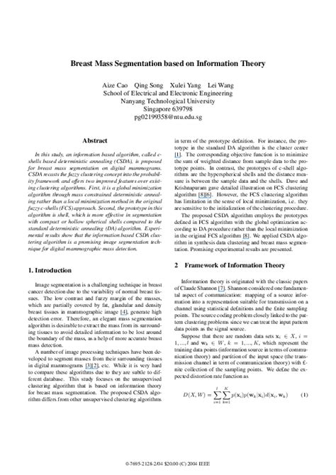 Pdf Breast Mass Segmentation Based On Information Theory