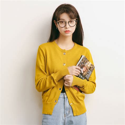 Eal羽迹春季韩版女装纯色针织衫开衫毛衣女式外套宽松a662虎窝淘