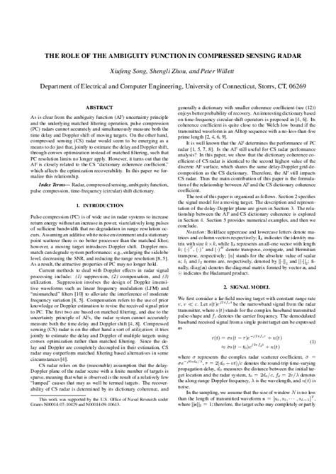 Pdf The Role Of The Ambiguity Function In Compressed Sensing Radar