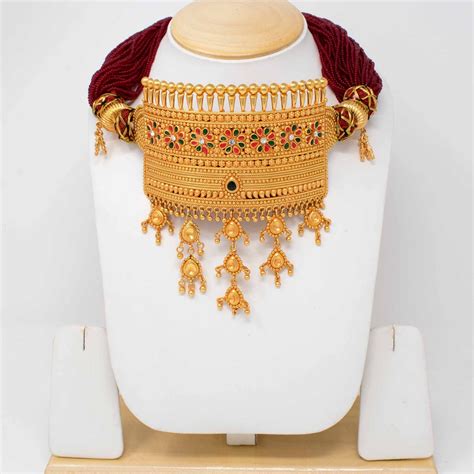 Ethnic Red And Green Kundan Work Gold Plated Rajputi Rajasthani Aad Ti Meira Jewellery
