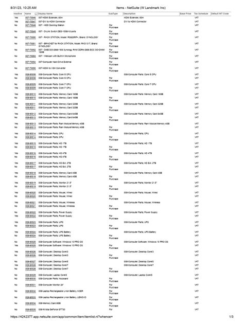Items Netsuite W Landmark Inc Pdf Laptop Desktop Computer