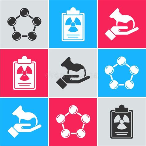 Set Molecule Radiation Warning Document And Test Tube And Flask Icon Vector Stock Vector