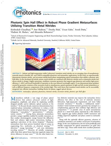 Pdf Photonic Spin Hall Effect In Robust Phase Gradient · Photonic