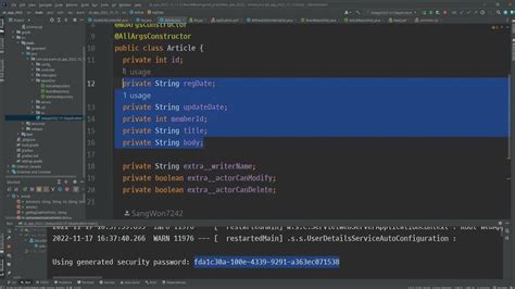 스프링부트로 시작하는 웹프로젝트 114강 Article 클래스의 Extraactorcanmodify Extraactorcandelete 필드의 역할과 초기화