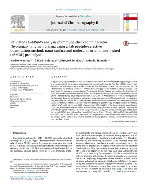 Pdf Validated Lc Ms Ms Analysis Of Immune Checkpoint Inhibitor Nivolumab In Human Plasma Using