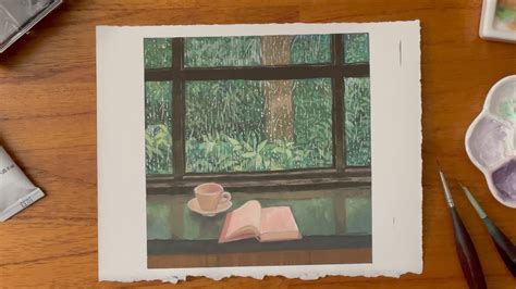 과슈로 비오는 창가 일러스트 그리기 Drawing A Rainy Window With Gouache Youtube