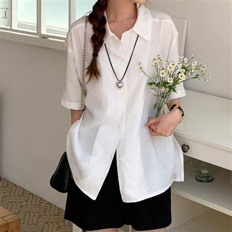 린넨 여성반팔 셔츠 여름 롱 오버핏 루즈핏 셔츠 남방