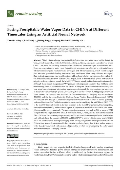 Pdf Fusing Precipitable Water Vapor Data In China At Different Timescales Using An Artificial