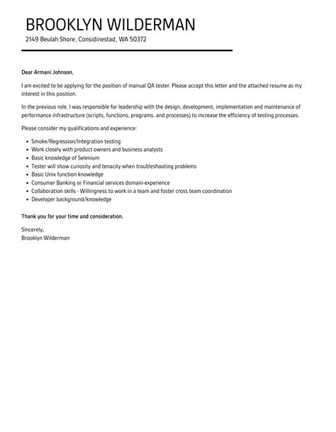 Manual QA Tester Cover Letter Velvet Jobs