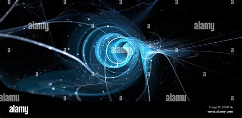 Blue Glowing Chaotic Quantum Communication In Space D Rendering Stock