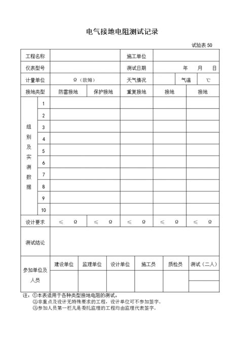 试验表 电气接地电阻测试记录 电气试验资料 土木在线