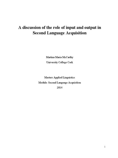 the role of input and output in second language acquisition pdf