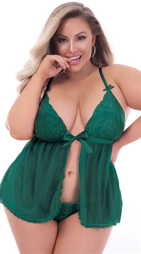 Plus Size Flirty Flyaway Babydoll Set Sexy Mesh Lace Lingerie Yandy Com