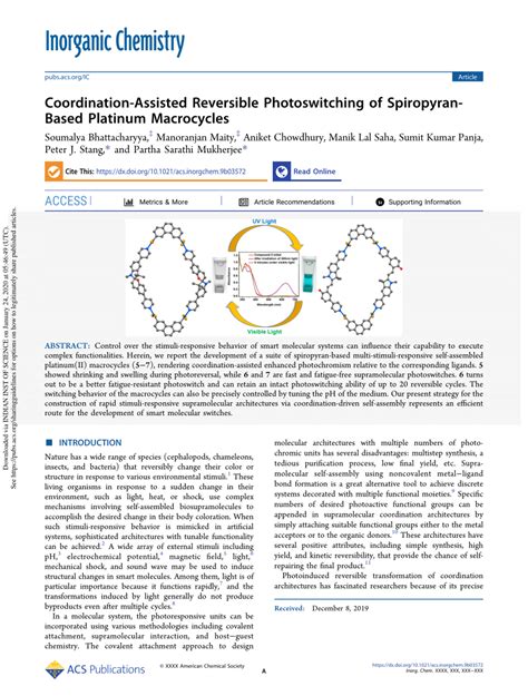 Pdf Coordination Assisted Reversible Photoswitching Of Spiropyran Based Platinum Macrocycles