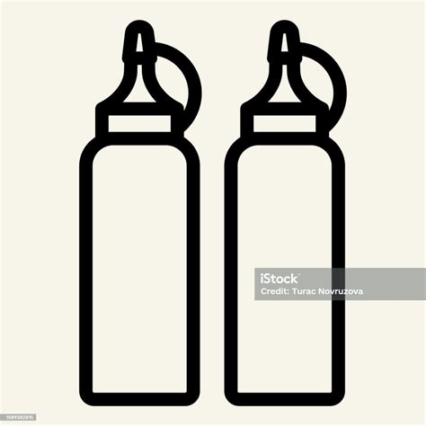 케첩과 머스타드 라인 아이콘입니다 흰색으로 분리된 소스 벡터 그림이 있는 두 병 컨테이너 개요 스타일 및 응용 프로그램을 위해