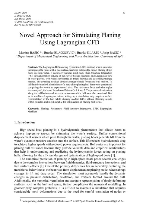 Pdf Novel Approach For Simulating Planing Using Lagrangian Cfd