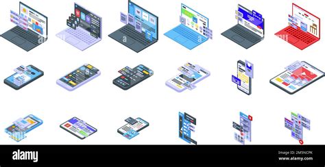 Interface Icons Set Isometric Set Of Interface Vector Icons For Web Design Isolated On White