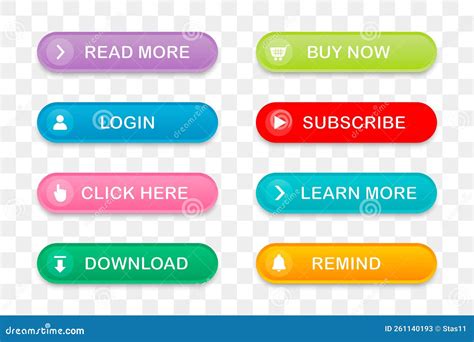 set of different web buttons with shadow vector illustration stock