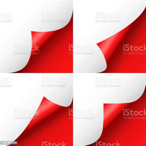 빨간 종이 곱슬 머리 세트 그림자가 있는 말린 페이지 코너 용지 한 장 다채로운 빛나는 호일 광고 및 홍보를 위한 디자인 요소 벡터 일러스트레이션 코너에 대한 스톡 벡터