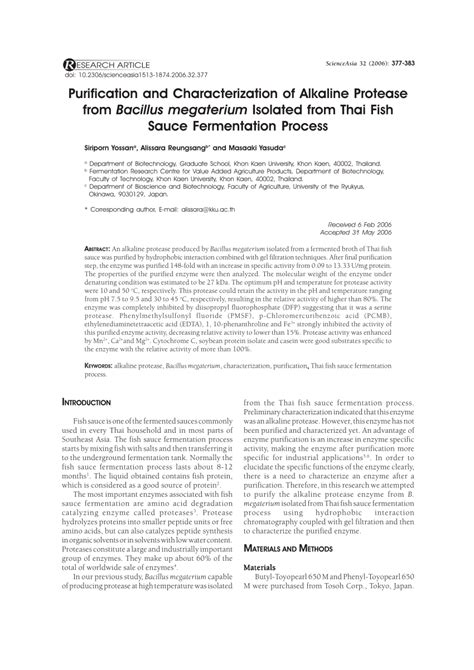 Pdf Purification And Characterization Of Alkaline Protease From Bacillus Megaterium Isolated