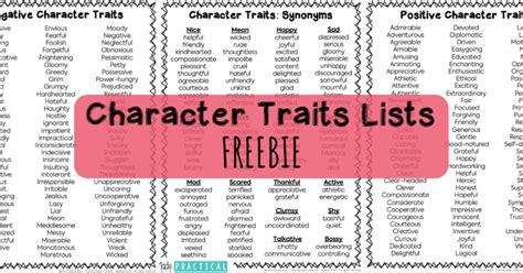 Printable Character Traits List Positive And Negative Traits