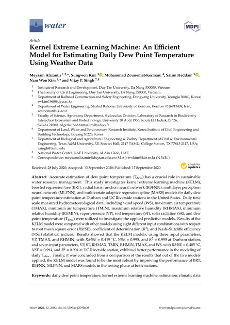 Pdf Kernel Extreme Learning Machine An Efficient Model For Estimating Daily Dew Point