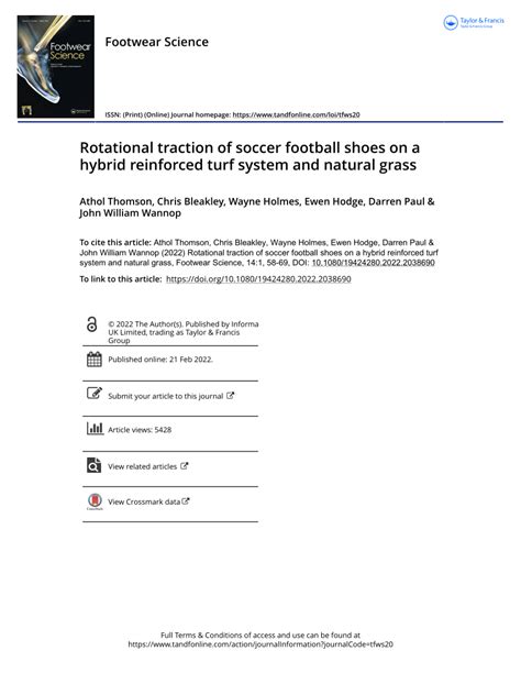 Pdf Rotational Traction Of Soccer Football Shoes On A Hybrid Reinforced Turf System And