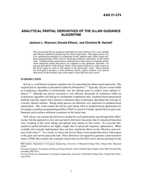Pdf Analytical Partial Derivatives Of The Q Law Guidance Algorithm