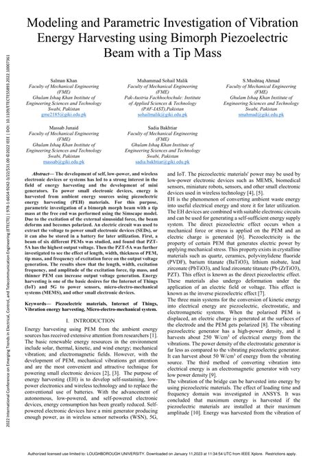 Pdf Modeling And Parametric Investigation Of Vibration Energy Harvesting Using Bimorph