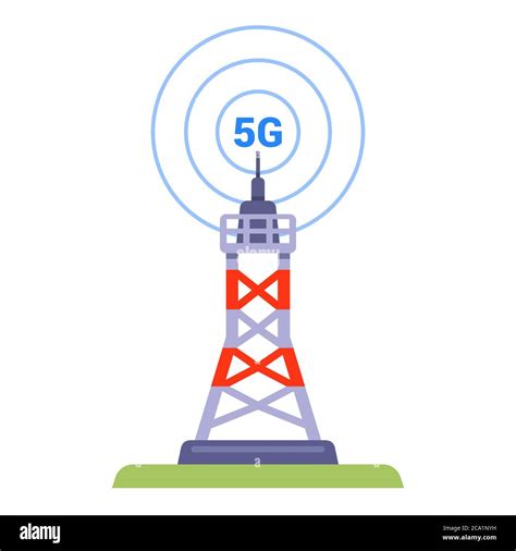 5g Tower On A White Background High Speed Internet Of A New Generation Flat Vector
