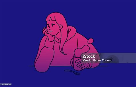 슬픈 우울한 여자는 무관심 절망에 빠졌다 불행한 지루한 우울한 소녀가 슬픔을 느낀다 우울증 소진 위기 부정적인 감정 우울 심리학 문제 개념 평면 벡터 그림 Mental