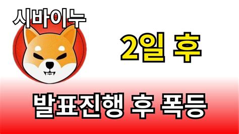 시바이누 코인 2일뒤 발표와 함께 폭등이 시작될거다 시바이누전망 도지코인 비트코인 이더리움 코인전망 Youtube