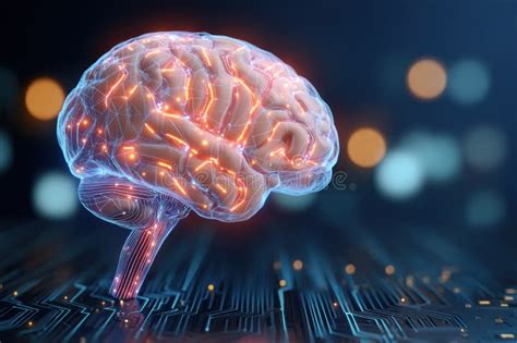 Futuristic Brain Illustration With Glowing Neural Connections On A Digital Circuit Background