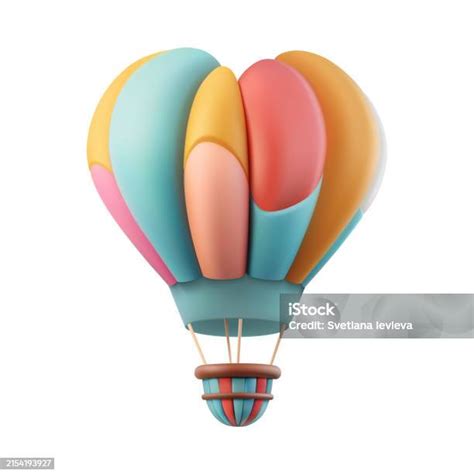 Hotair Baloon 낭만적 인 축제 3d 벡터 일러스트 레이 션 하트 모양의 파스텔 밝은 사랑 하늘 여행 에어로스타트 가스가 부풀어 오른 줄무늬 비행 풍선이 공중으로