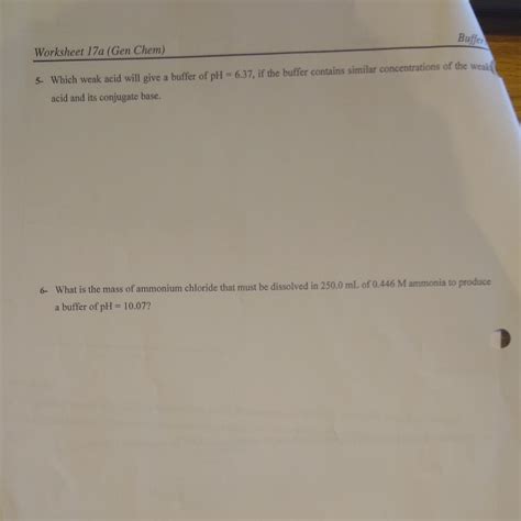 Solved Worksheet A Gen Chem Buffer If The Buffer Chegg