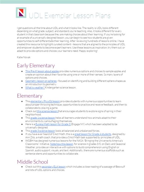 Udl Exemplar Lesson Plans Overview Pdf Lesson Plan Learning