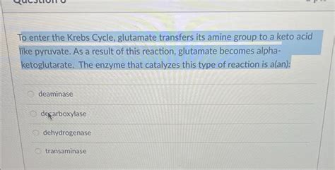 Solved To Enter The Krebs Cycle Glutamate Transfers Its