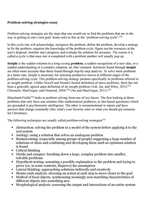 Problem Solving Strategies Essay Problem Solving Strategies Essay