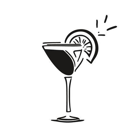 Vesper Cocktail Cocktail Vector Black And White Illustration Cocktail