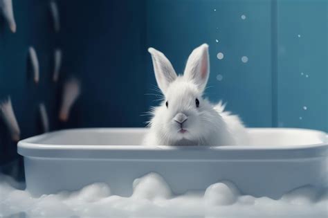 Premium Ai Image A White Rabbit In A Bathtub With Bubbles In The