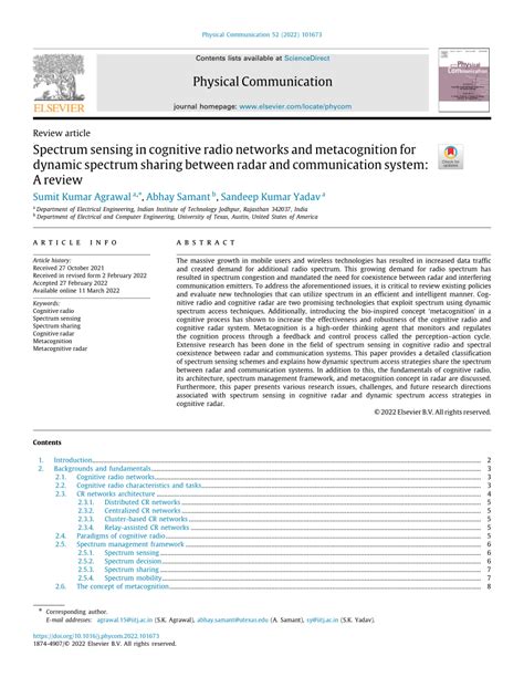 Pdf Spectrum Sensing In Cognitive Radio Networks And Metacognition For Dynamic Spectrum