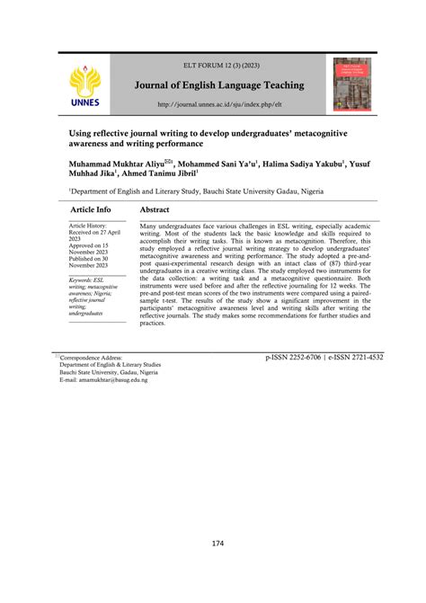 Pdf Using Reflective Journal Writing To Develop Undergraduates Metacognitive Awareness And