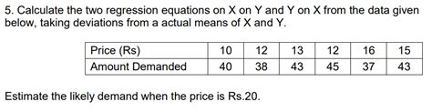 Solved 5 Calculate The Two Regression Equations On X On Y