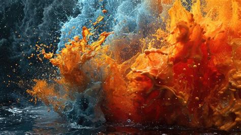 Premium Photo A Large Amount Of Orange And Blue Liquid Is Being Thrown Into The Air Ai